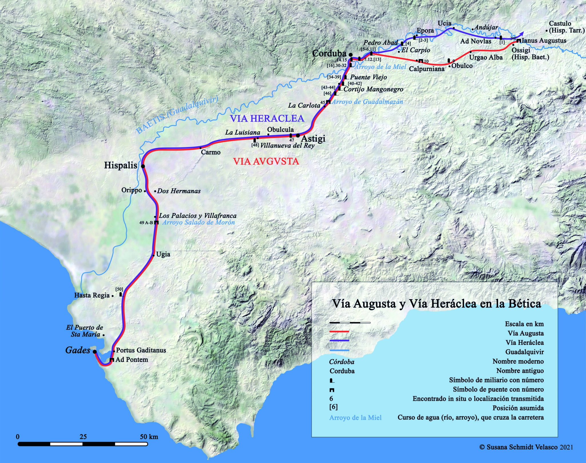 Map of Via Augusta in the Province Baetica - custos corporis